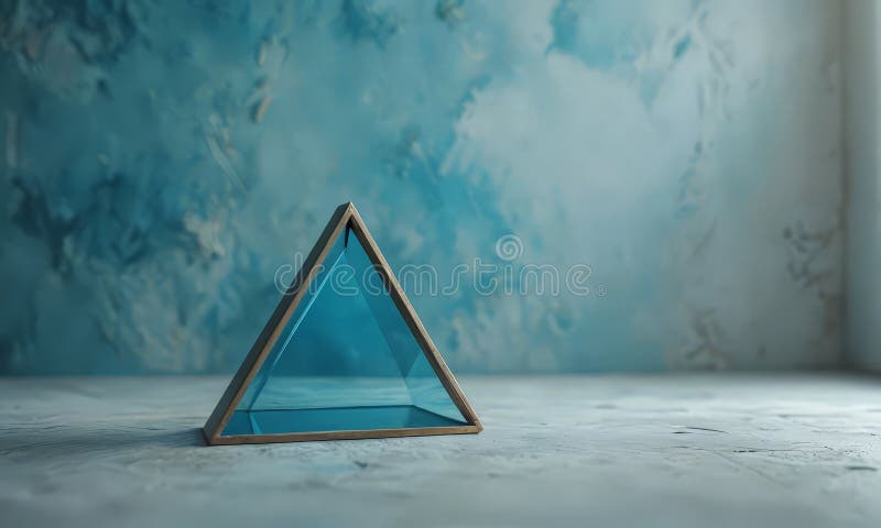 Triangular Glass Sculpture with Blue Interior Sits on White Surface ...