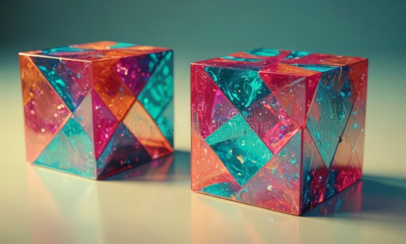 Two Cubes with Vibrant Geometric Patterns in Shades Pink, Orange, and ...