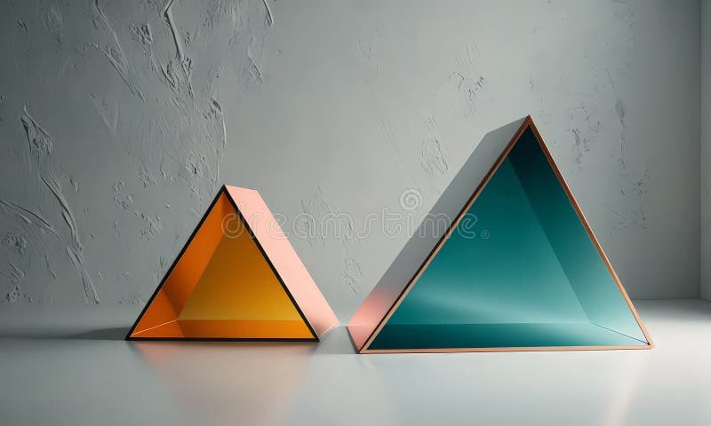 Two Geometric Shapes, Green Triangle and Orange Triangle, Stand on ...