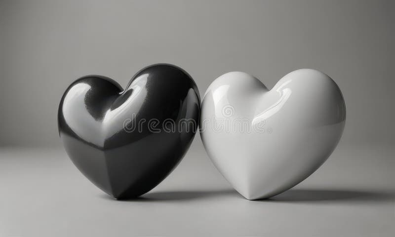Two Heart-shaped Objects, One Black and One White, Stand Side by Side ...