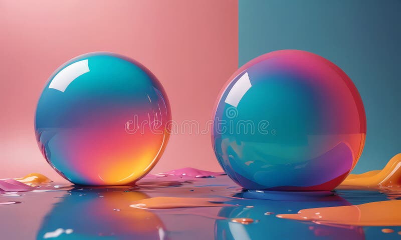 Two Spherical Objects, One Blue and One Pink, are Surrounded by Vibrant ...