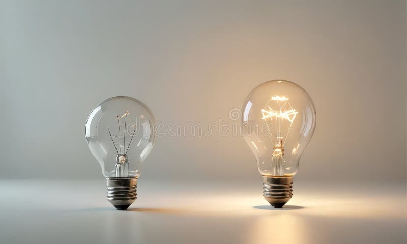 Two Light Bulbs, One Turned on and One Off, Stand Side by Side Against ...