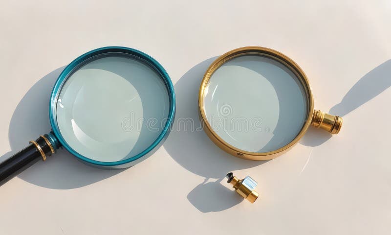 Two Magnifying Glasses, One Blue and One Gold, with Small Magnifying ...