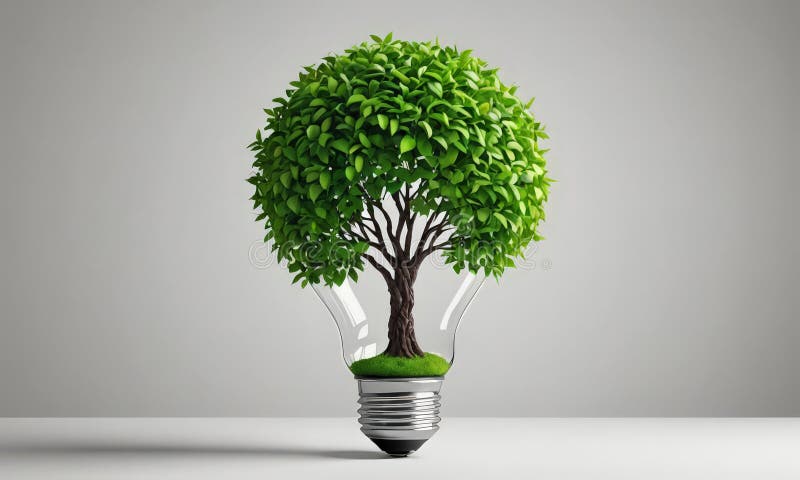 Tree-shaped Light Bulb, Illuminated by Green Light, Stands on White ...