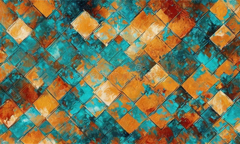 Abstract Pattern Overlapping Diamond Shapes in Shades Orange, Blue, and ...