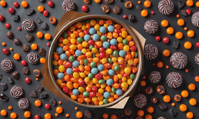 Bowl Filled with Colorful Candy Pieces, Including Orange, Blue, and Red ...