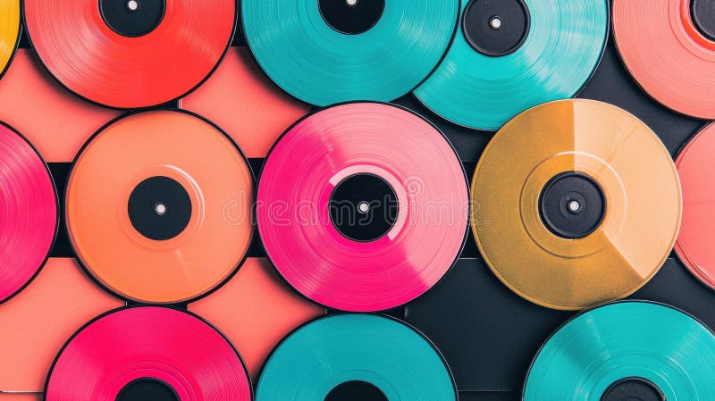 A Collection of Colorful Vinyl Records Arranged in a Grid. Stock Image ...
