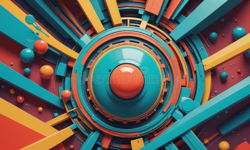 Vibrant 3D Complex Geometric Pattern Features Central Orange Circle ...