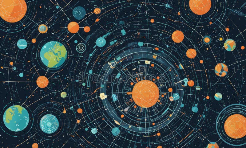 Digital Solar System, Featuring Planets in Various Colors and Sizes ...