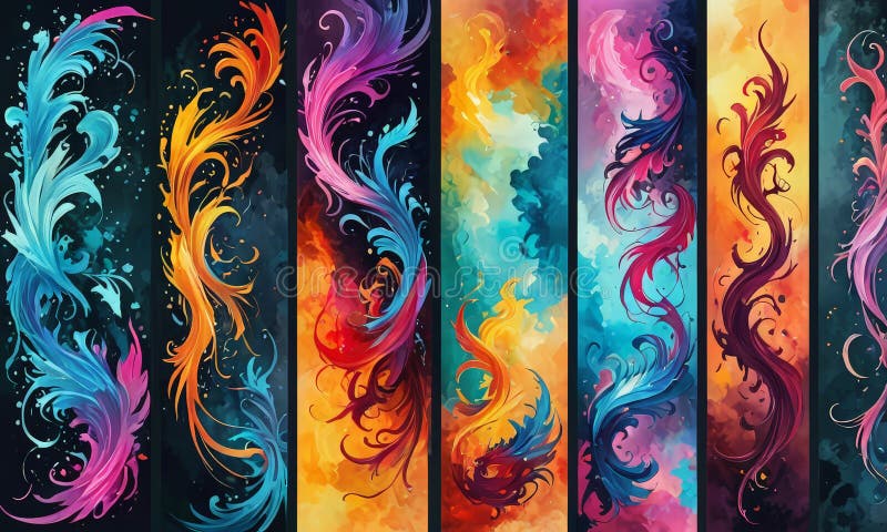Vibrant Abstract Painting Features Nine Vertical Panels, Each with ...