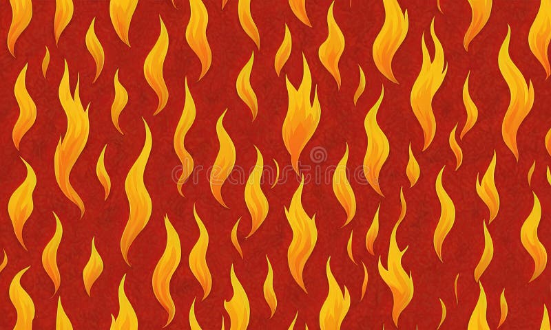 Repeating Pattern Yellow Flames Against Red Background, Creating Fiery ...
