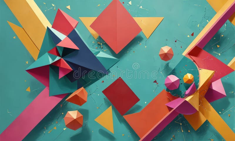 Vibrant 3D Geometric Composition Features Variety Shapes, Including ...