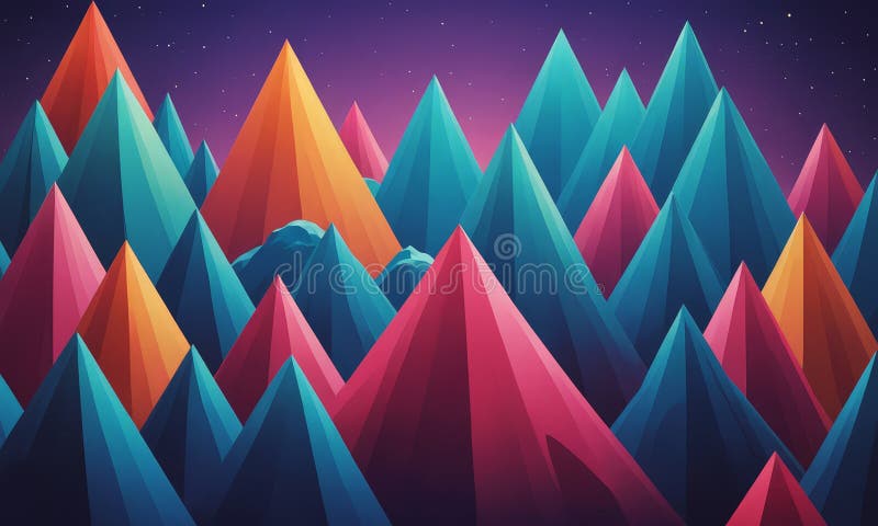 Vibrant Digital Mountain Range, Featuring Variety Triangular Shapes in ...