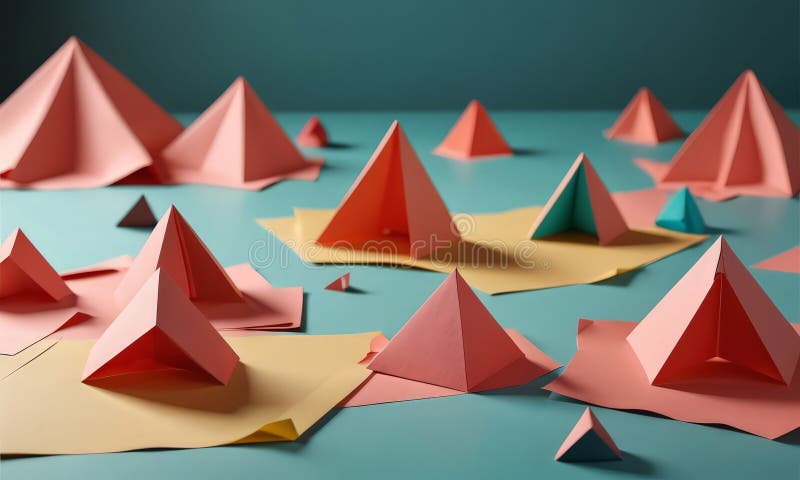 Collection Paper Triangles in Various Shades Pink, Orange, and Yellow ...