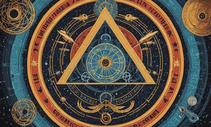 The Features Vibrant, Circular Design with Central Triangle, Surrounded ...