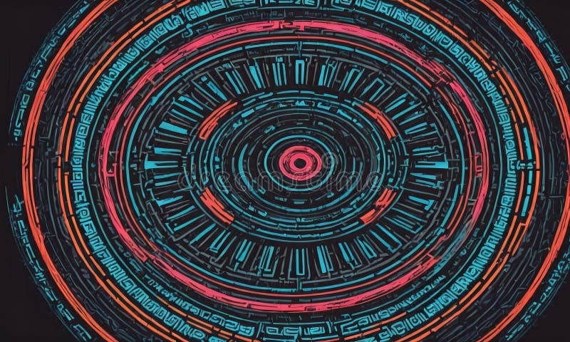 Digital Circular Pattern with Concentric Circles in Shades Blue, Orange ...