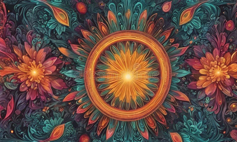 Vibrant Floral Pattern with Central Circular Design and Variety Orange ...