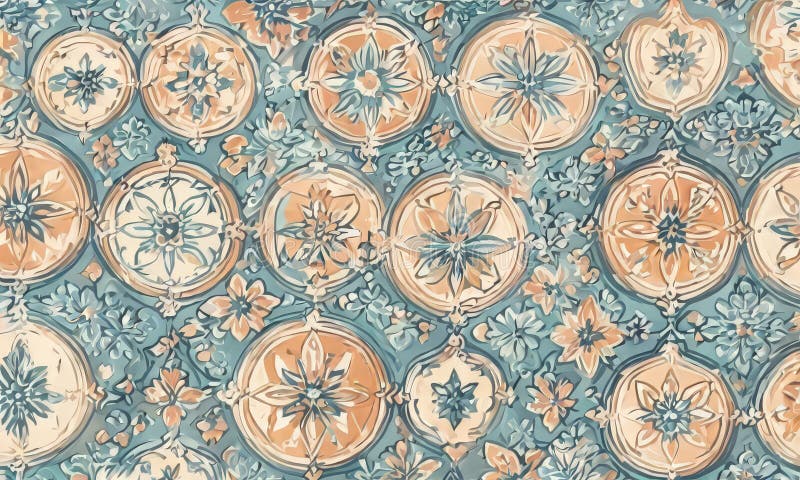 Repeating Pattern Circular Designs in Shades Blue, Orange, and White ...