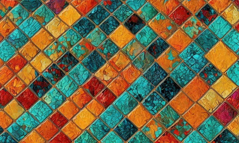 Vibrant Mosaic Multicolored Tiles in Shades Orange, Blue, Green, and ...
