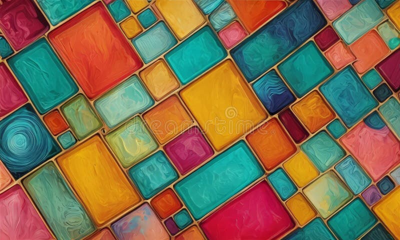 Vibrant Mosaic Multicolored Square Tiles Arranged In Diagonal Pattern Creating Dynamic And