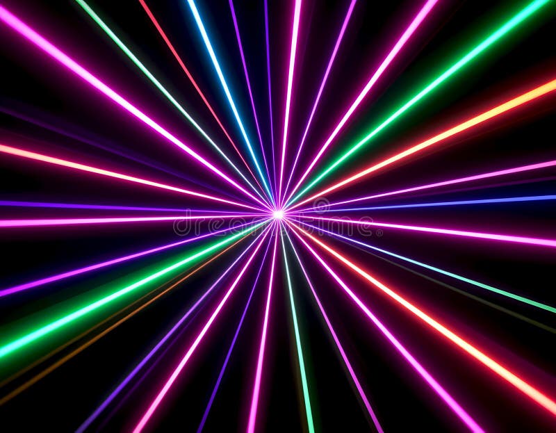 Colorful Radiating Neon Light Beams Stock Illustration - Illustration ...