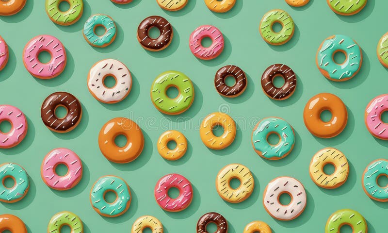 Vibrant Pattern 24 Donuts in Various Colors and Flavors, Arranged in ...