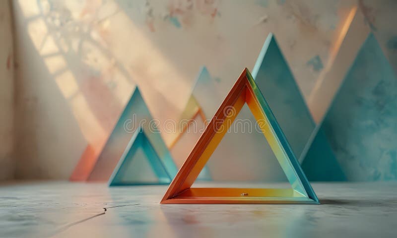 Vibrant Triangular Sculpture, with Gradient Orange and Yellow, Stands ...