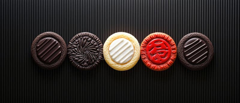 A Row of Five Cookies with Different Colors and Designs. Stock Image ...