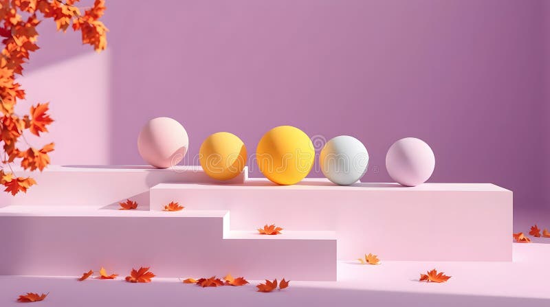 Autumnal Spheres on Geometric Steps - a Study in Color and Form Stock ...