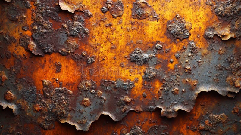 Weathered Metal Surface with Peeling Orange and Rust Layers Stock ...
