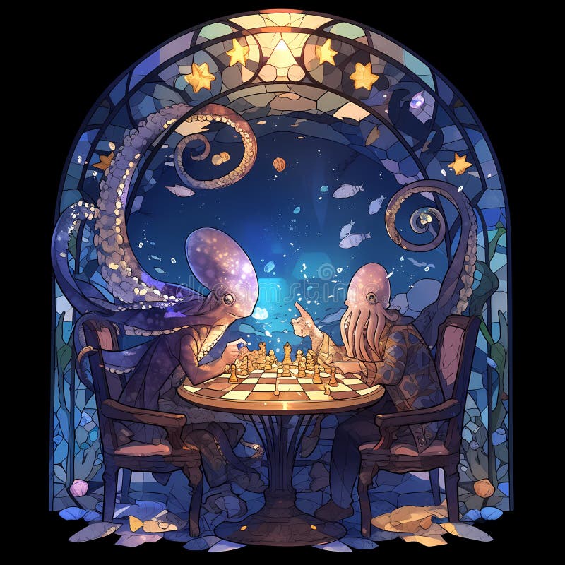 Undertale Chess: Octopi in a Stained Glass Fantasy Stock Illustration ...
