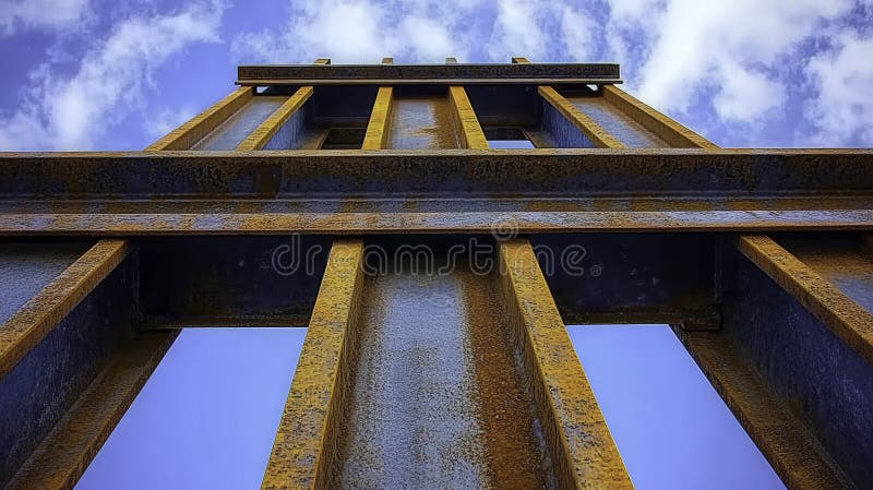 Looking Up at a Rusty Steel Framework Against a Bright, Cloudy Sky ...