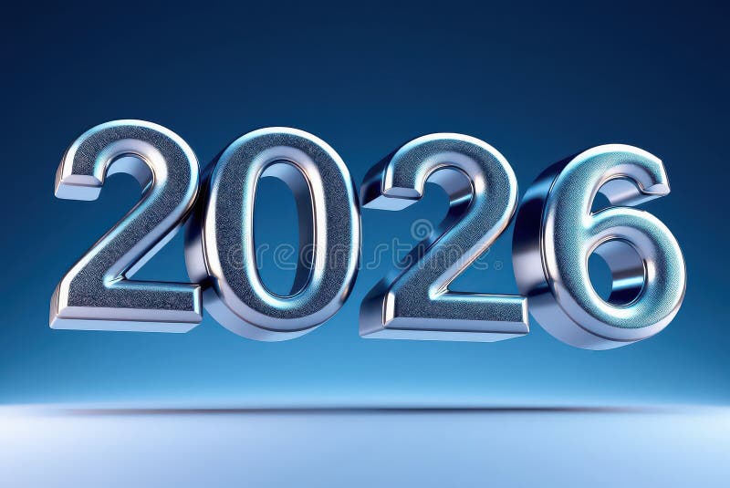 Metallic 2026 Numbers on Blue Background with Light Reflections Stock ...
