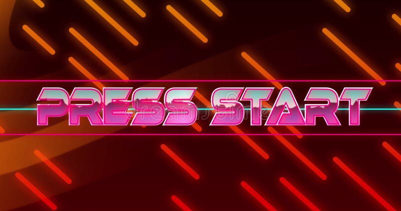 Image of Press Start Text Banner Over Orange Digital Waves and Lines in Seamless Pattern Stock ...
