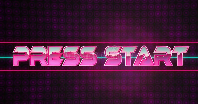 Image of Press Start Text in Metallic Letters Over Purple Glowing ...