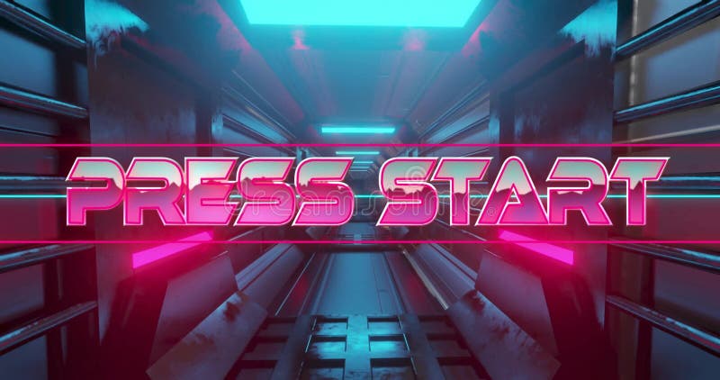 Image of Press Start Text Over Neon Pattern Background Stock ...