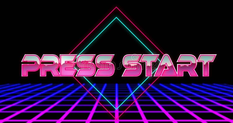 Image of Press Start Text in Pink Metallic Letters Over Neon Lights ...