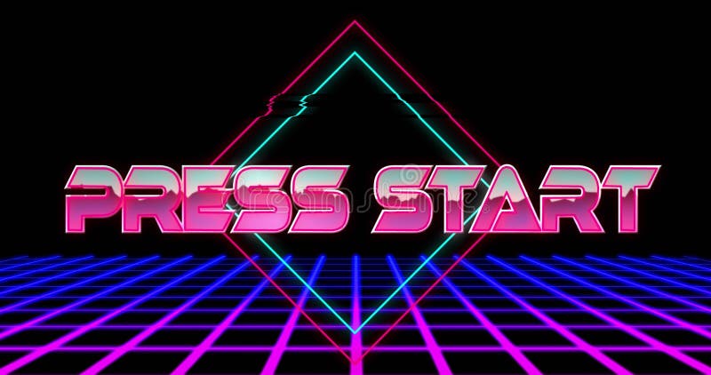 Image of Press Start Text in Pink Metallic Letters Over Neon Lights ...