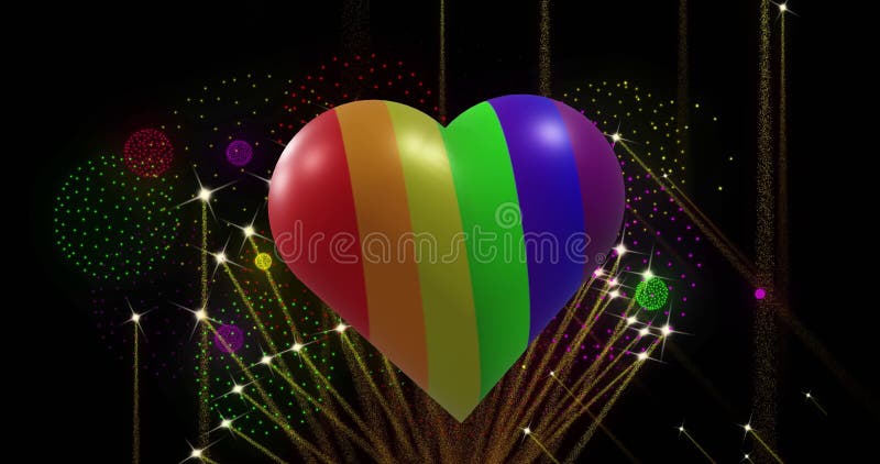 Image of Pride Rainbow Heart and Fireworks Exploding on Black ...