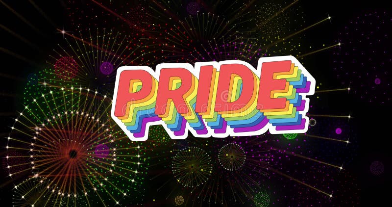 Image of Pride Rainbow Text and Fireworks Exploding on Black Background ...