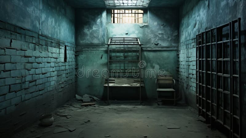 Eerie Photo of an Old Prison Cell with Cracked Furniture Stock ...