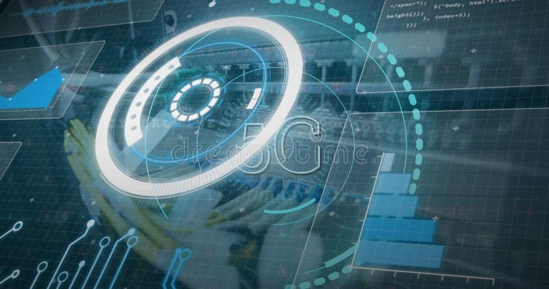 Image of Processing Circle and 5g Over Computer Wires Stock Image ...