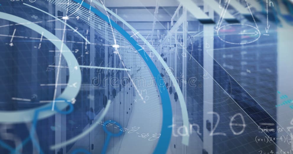 Image of Processing Circle and Math Formulas Over Servers Stock ...