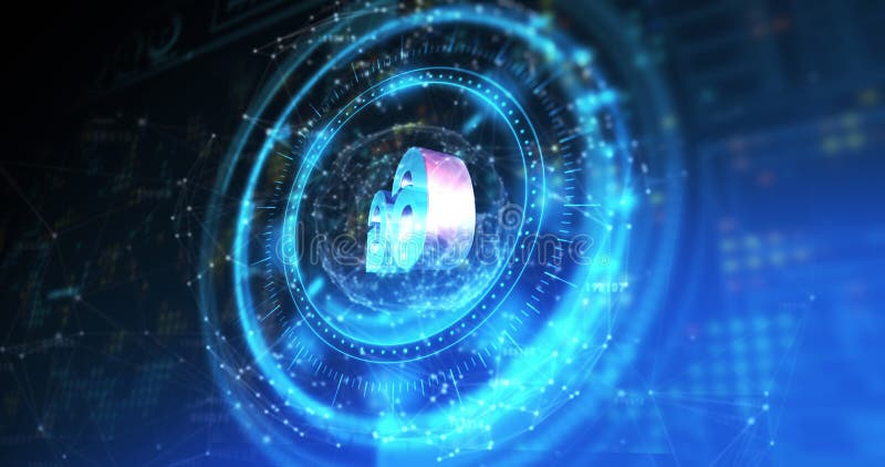 Image of Processing Circle with Rotating 6g Over Blue and Black Digital ...