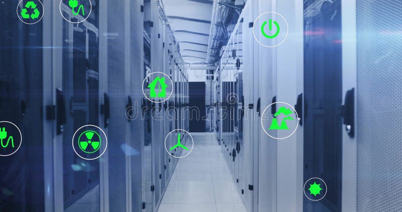 Image of Processing Data, Green Ecology and Energy Icons Over Computer ...