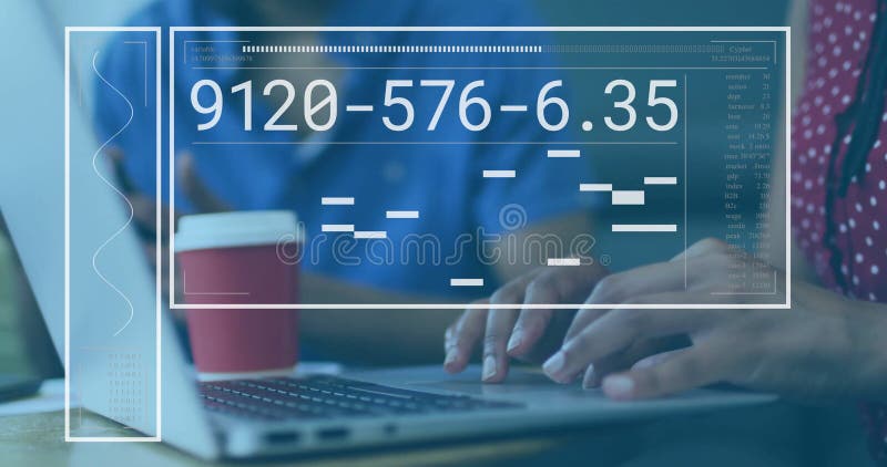 Image of Processing Data Interface Over Diverse Colleagues at Laptop in ...