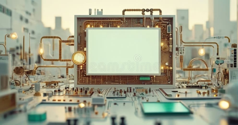 Computer Circuit with Blank Screen in the Middle Stock Illustration ...
