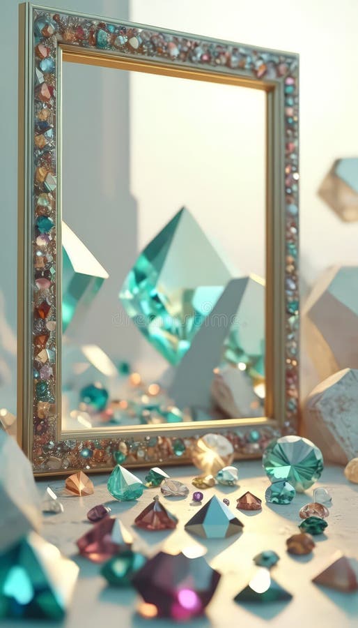 Mirror with Bunch Crystals in it Stock Illustration - Illustration of ...