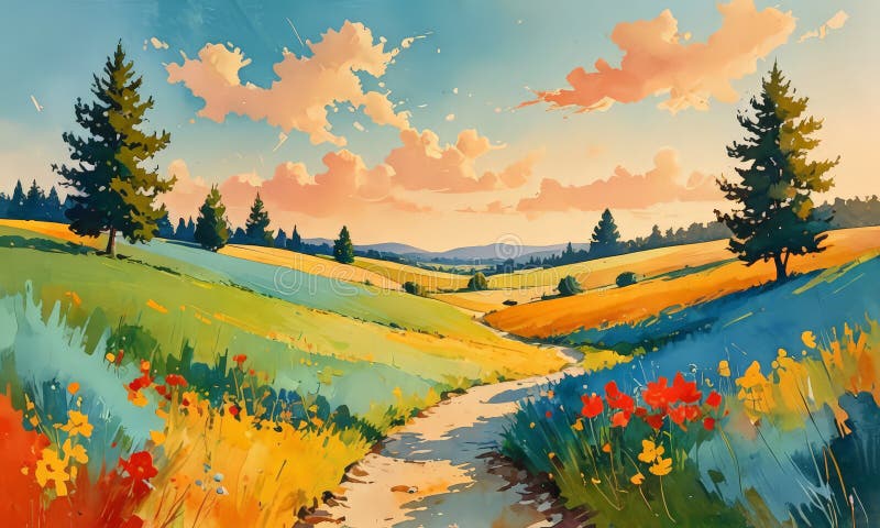 Painting Path through Field Stock Illustration - Illustration of ...