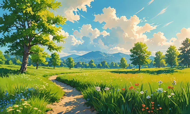 Painting Path through Field Stock Illustration - Illustration of forest ...